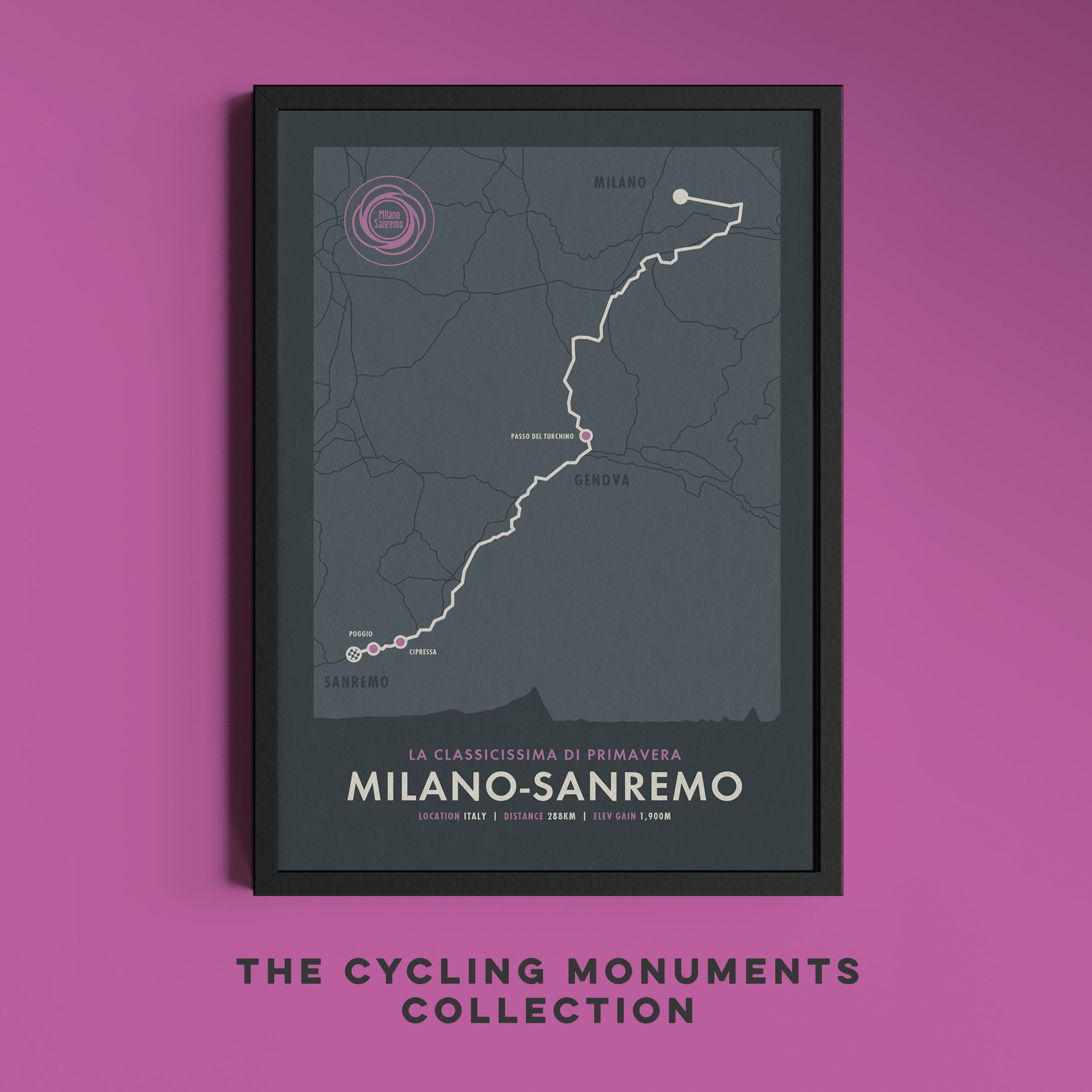Milano Sanremo - Cycling Monuments Route Map - Bicycle Wall Art – Pain ...