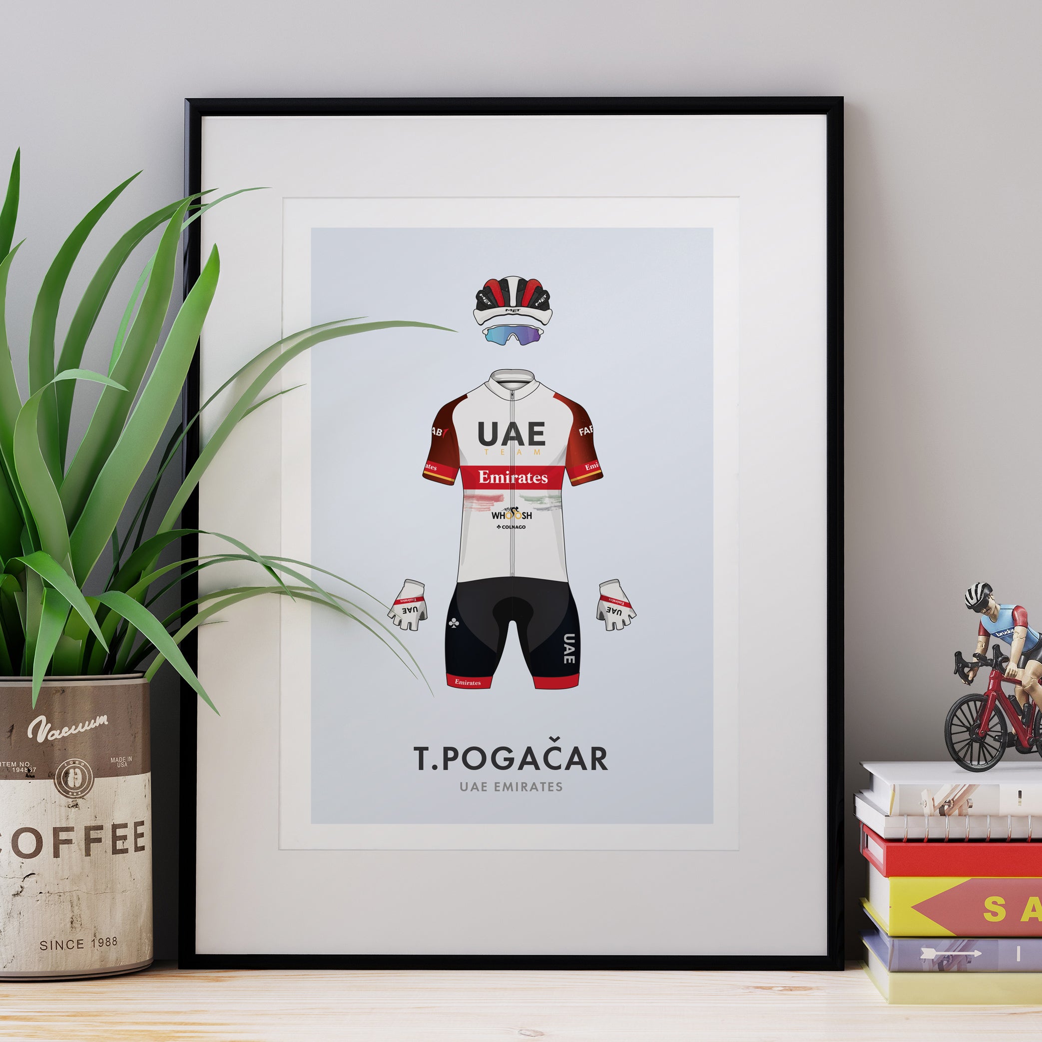 Tadej Pogacar Cycling Art Print -Jersey & Bicycle Illustration – Pain ...