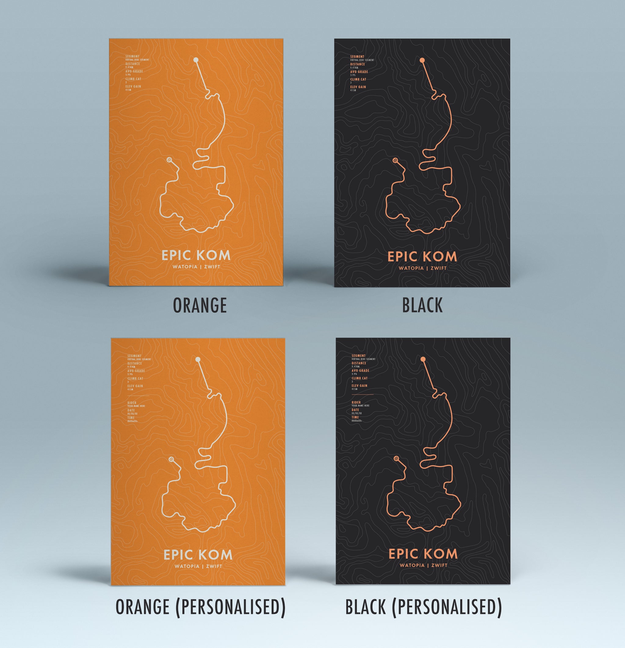 Watopia Epic KOM Zwift Cycling Route Map Poster - Personalised Options ...